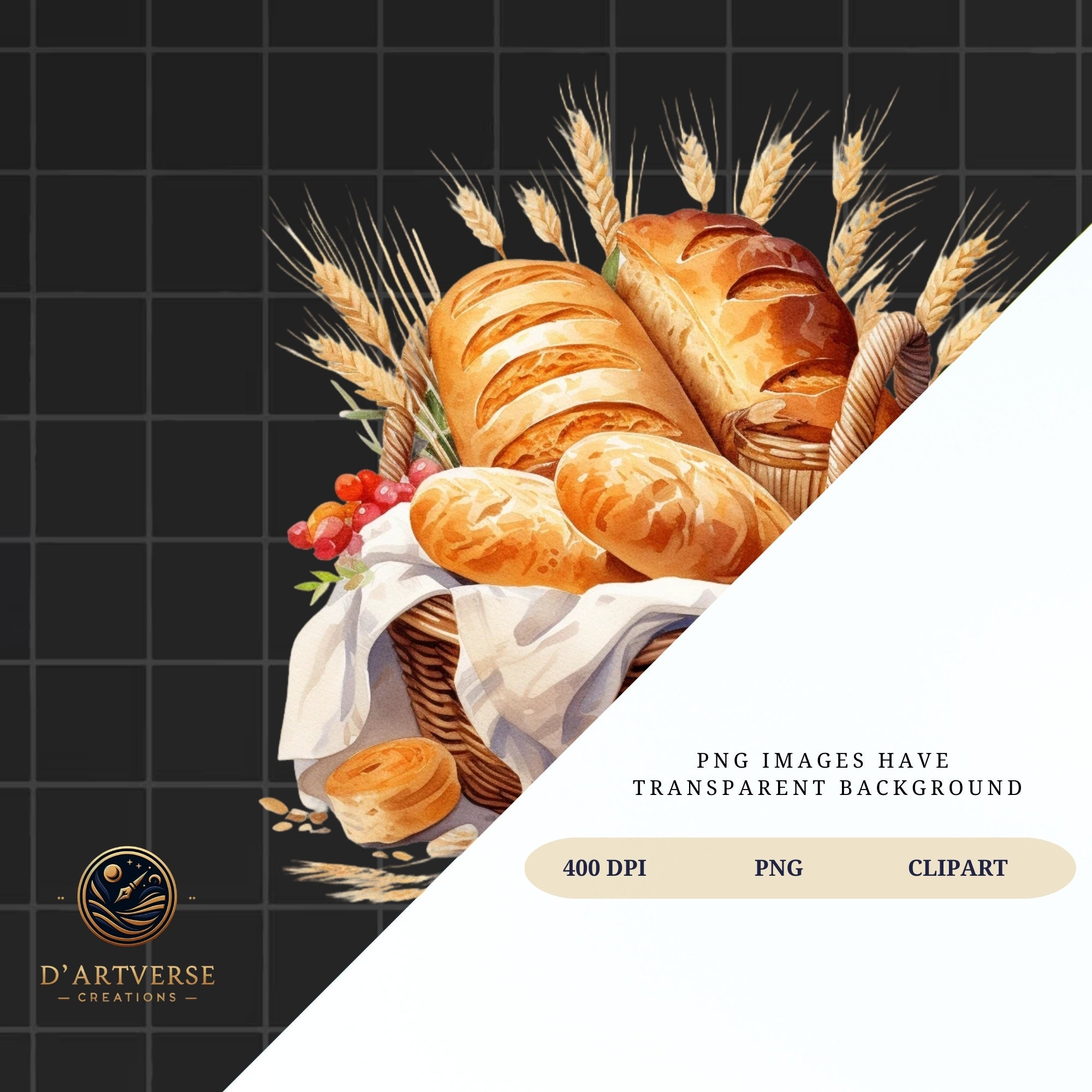 Watercolor Bakery Clipart Bread Croissant French Baguette Png Breakfast ...