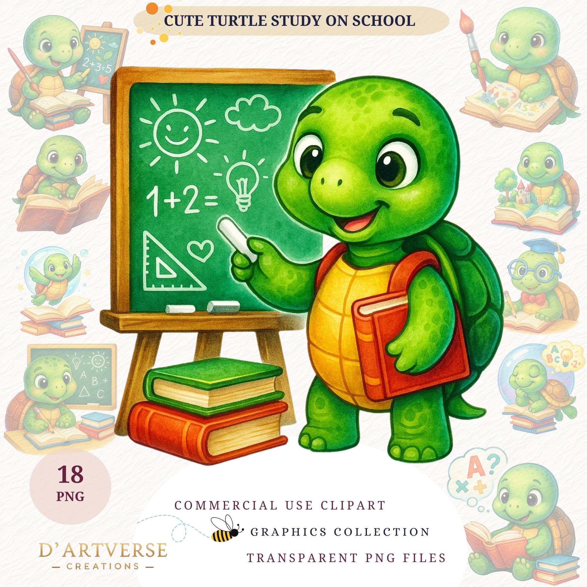 Baby Turtle Clipart School PNG Cute Sea Turtle Art Back to School ...