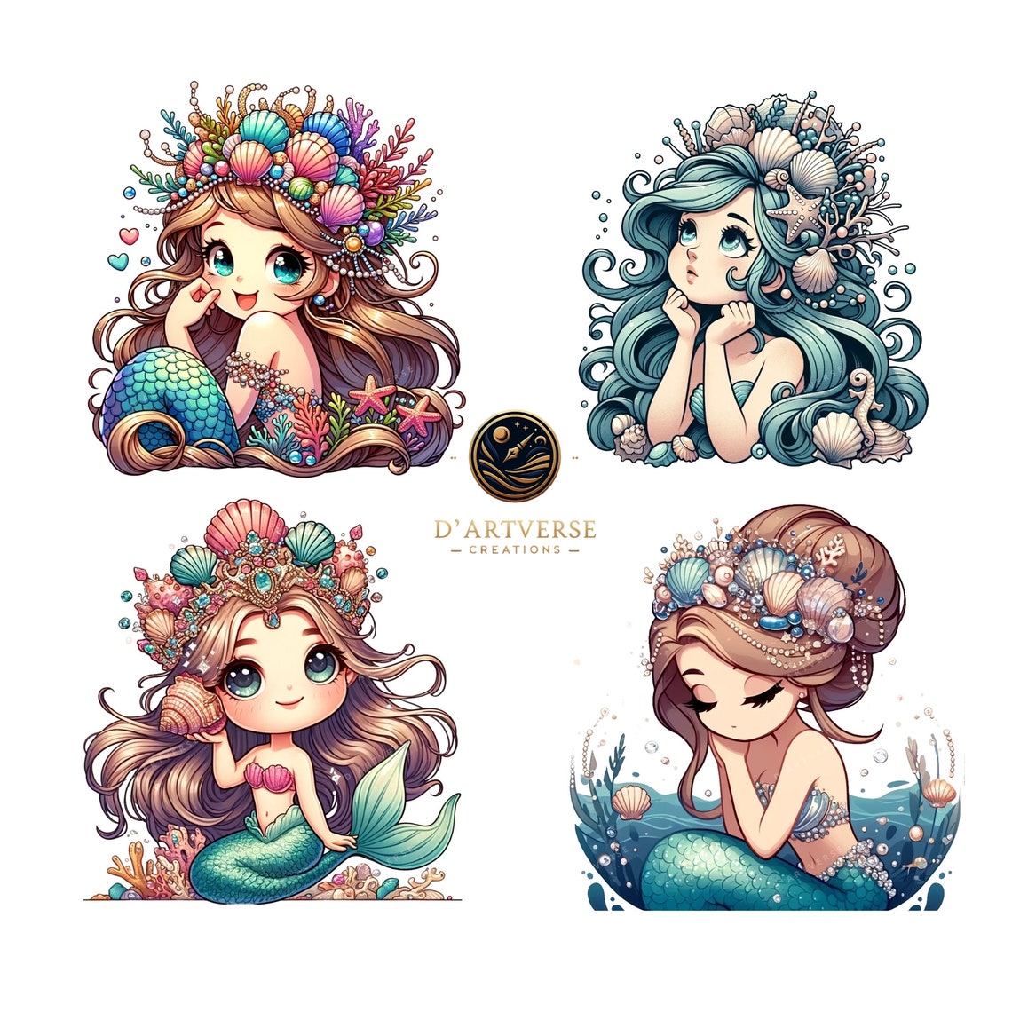 Cute Mermaid Clipart Watercolor Mermaid Summer Png Graphics Fantasy ...