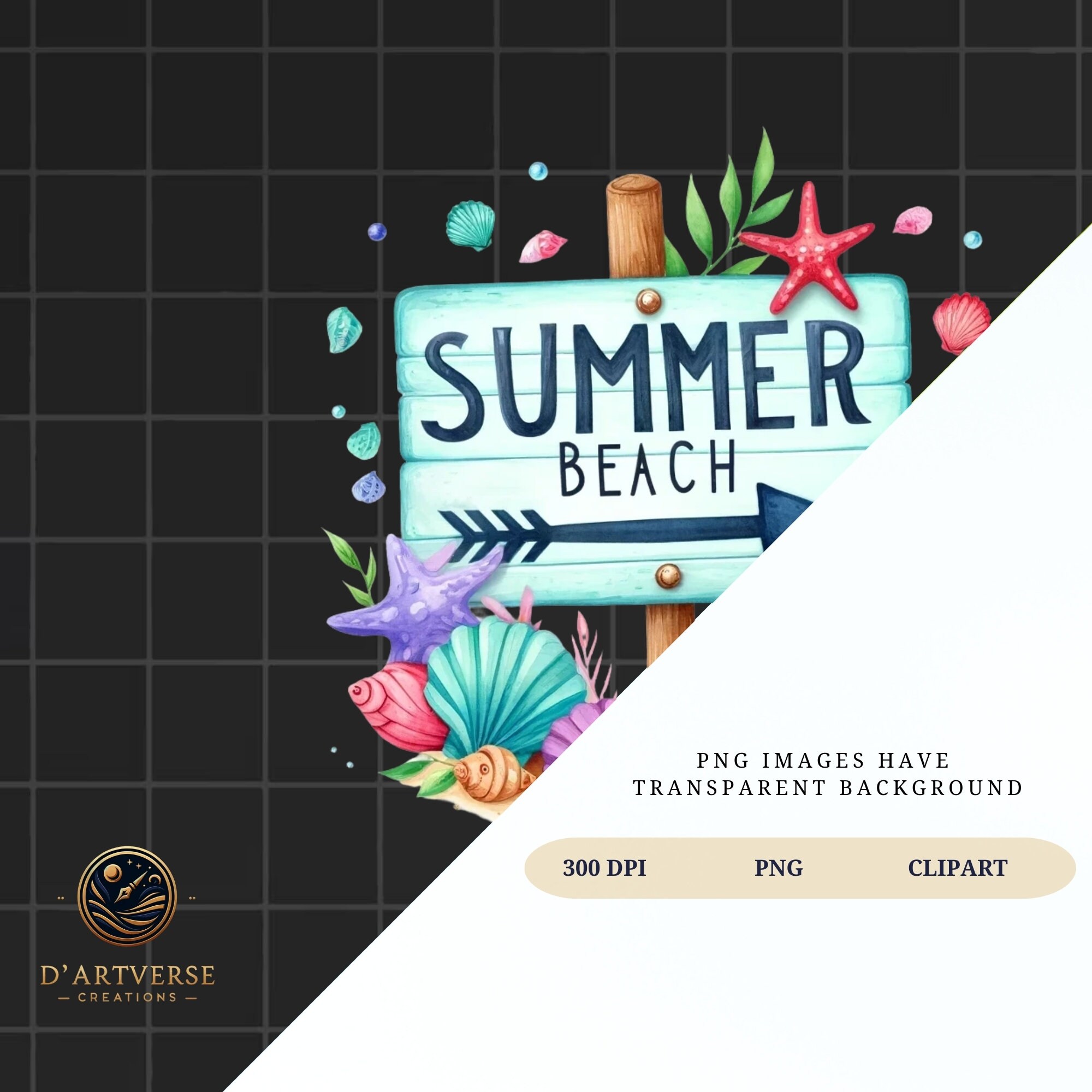 Summer Beach Signs Clipart Watercolor Beach Graphics Coastal Clipart ...