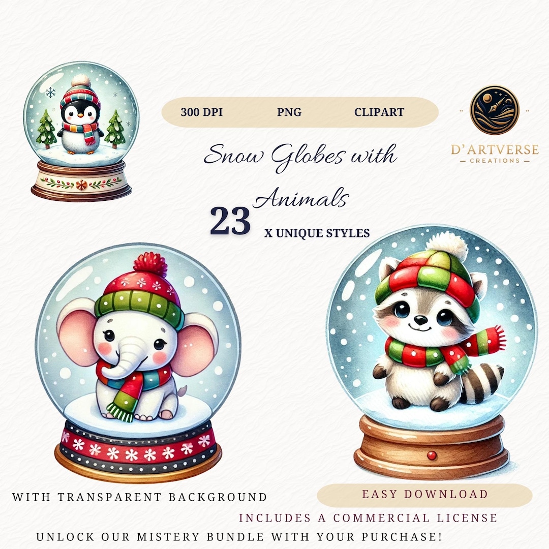 Watercolor Snow Globe Clipart Animal Bundle Cute Animal Christmas ...