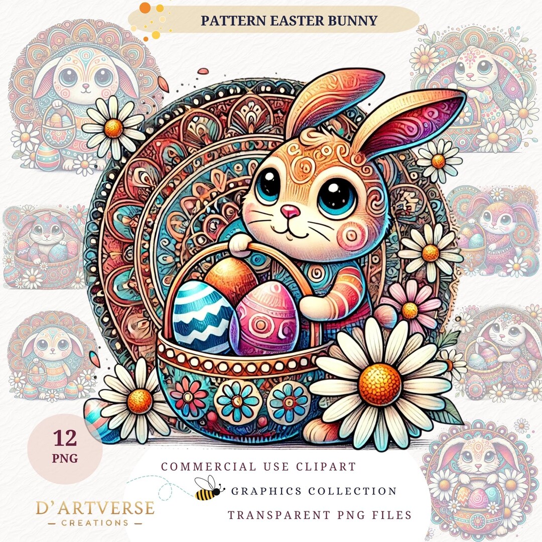 Easter Bunny Clipart Bundle Cute Floral Rabbit PNG Spring Digital ...