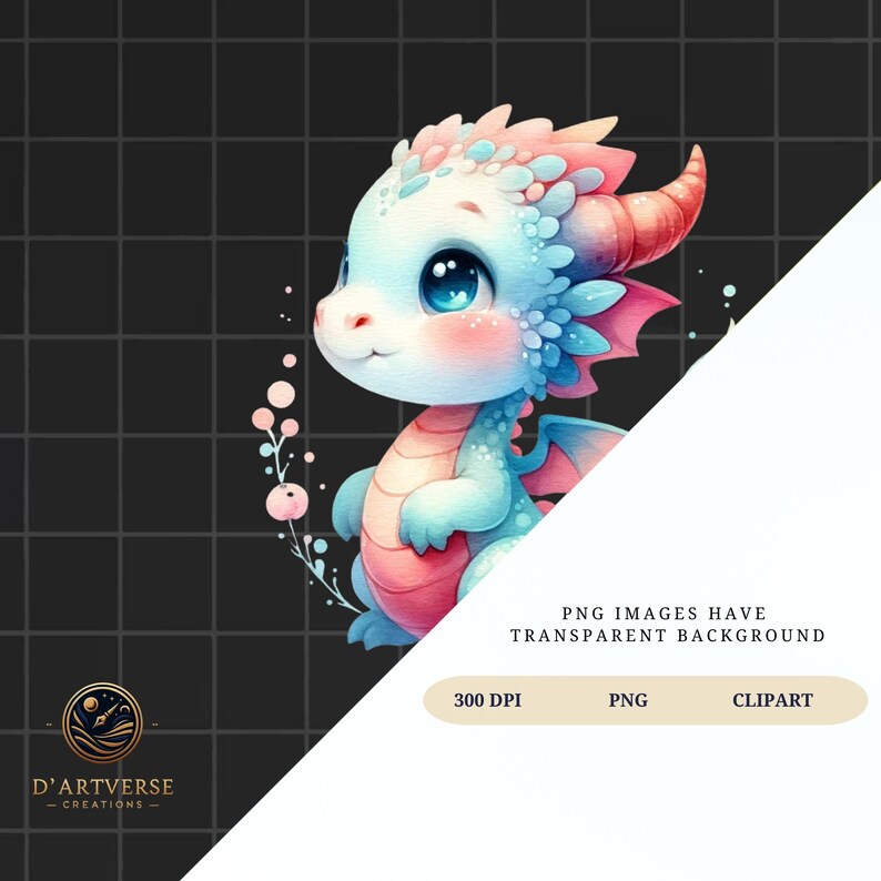 Watercolor Baby Dragon Clipart Cute Animal PNG Bundle Nursery Baby ...