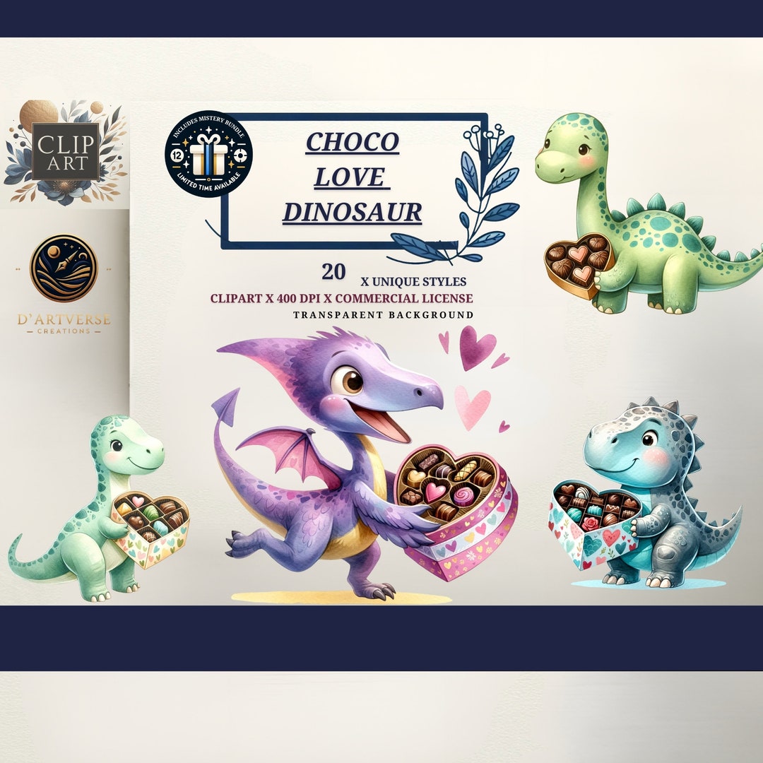 Cute Dinosaur Valentine Clipart Love Collection Watercolor Baby ...