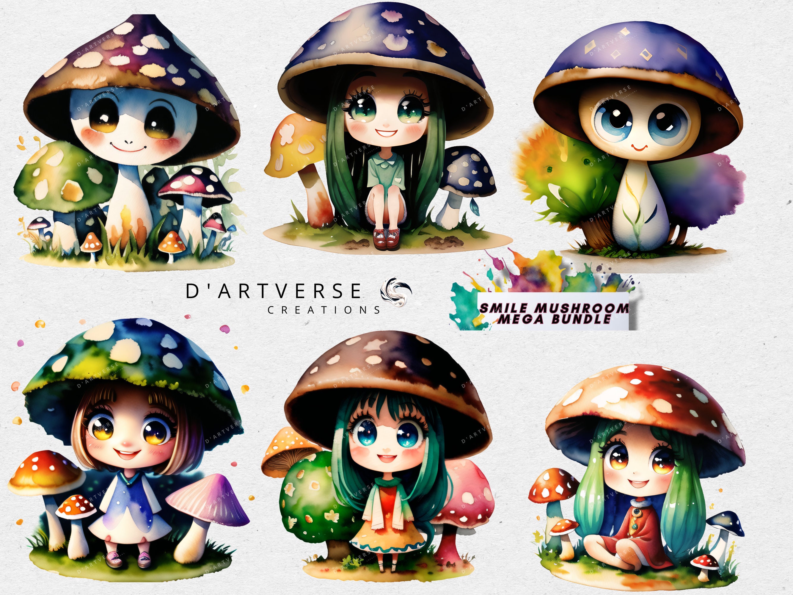 Mushroom Watercolor Clipart Mega Bundle Cute Mushroom Magical Clipart ...