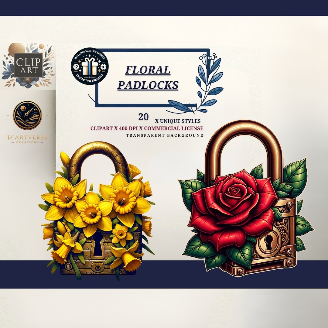 Floral Clipart Flower Graphics Love Lock Png Floral Padlock Card Design ...