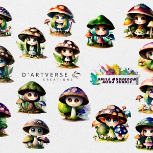Mushroom Watercolor Clipart Mega Bundle Cute Mushroom Magical Clipart ...