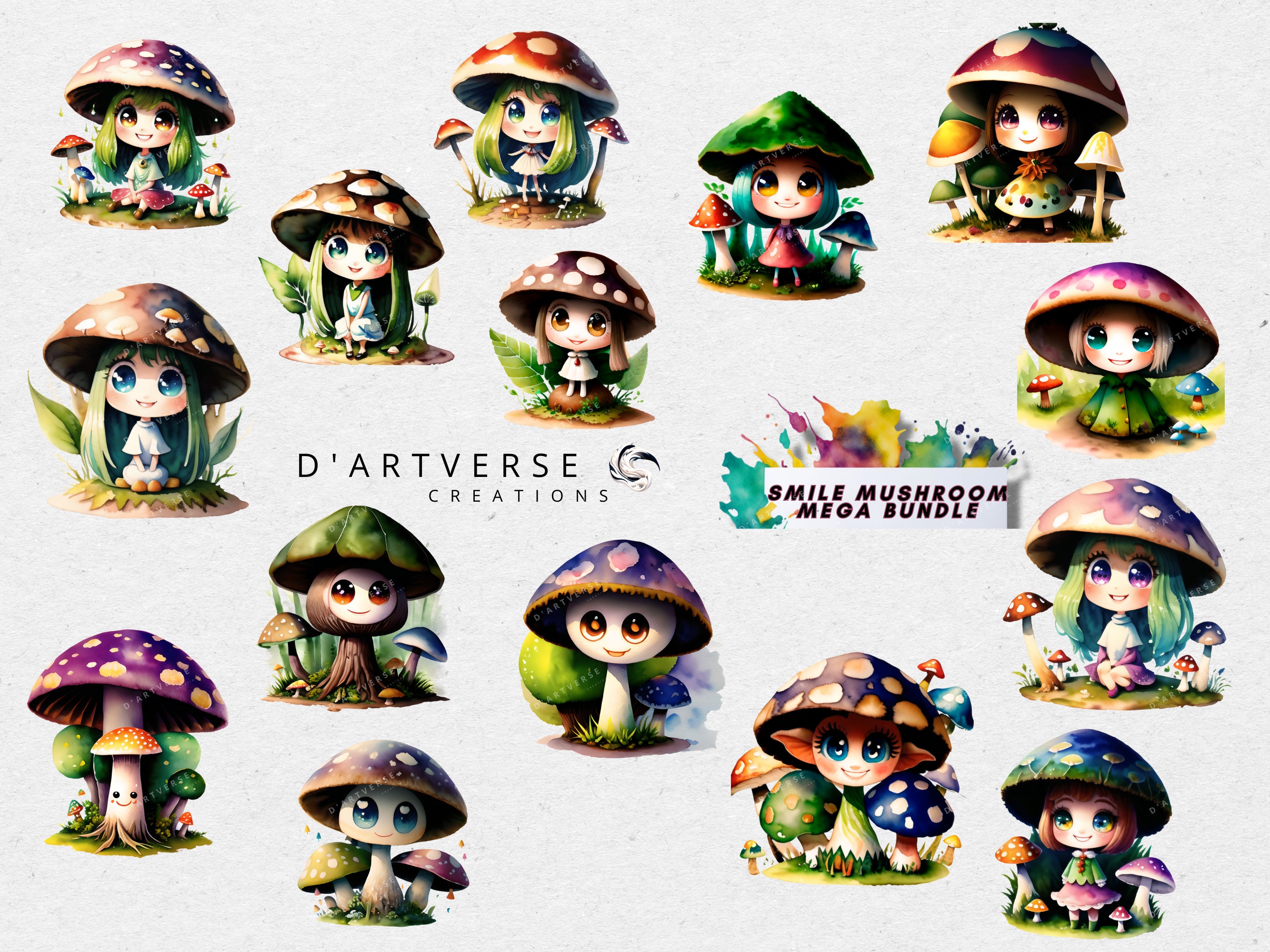 Mushroom Watercolor Clipart Mega Bundle Cute Mushroom Magical Clipart ...