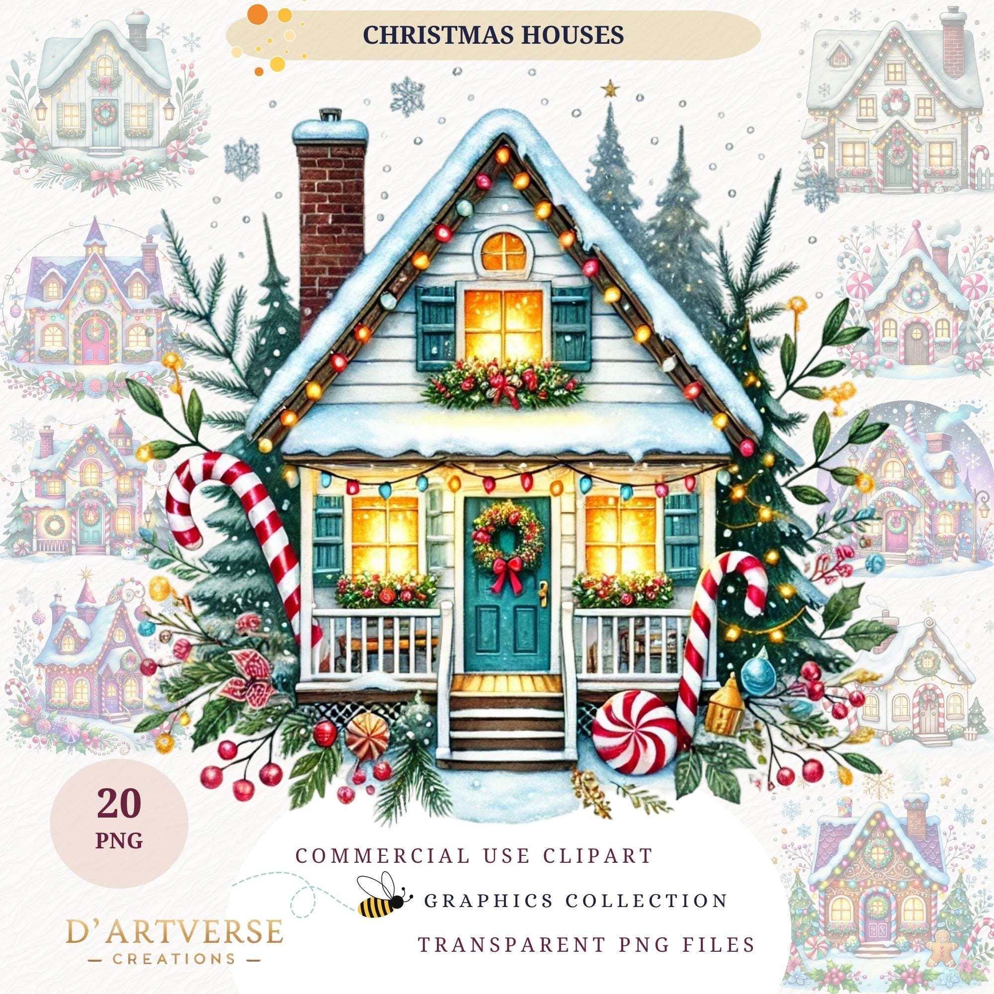 Watercolor Christmas House Clipart Festive Winter Cottage PNG Holiday ...