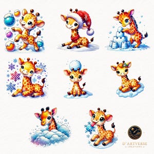 Watercolor Giraffe Winter Clipart Cute Animal Snow PNG Digital Download ...