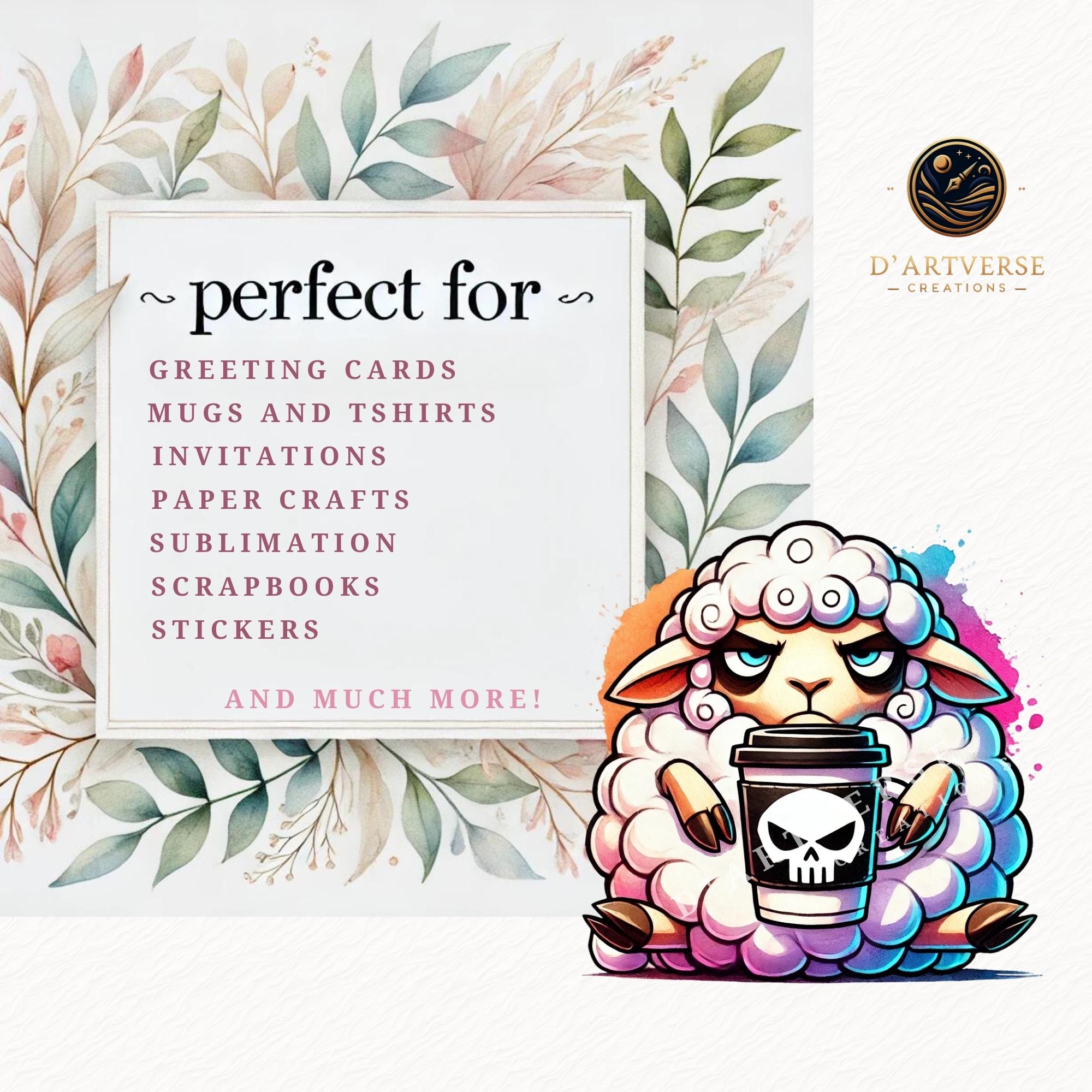 Watercolor Grumpy Sheep Clipart Gothic Coffee Animal PNG Dark Academia ...