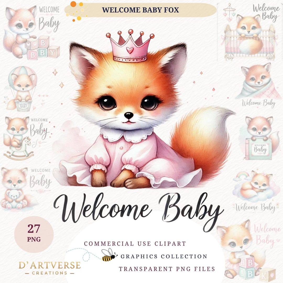 Woodland Baby Fox Clipart Boho Watercolor Forest Animal PNG Cute ...