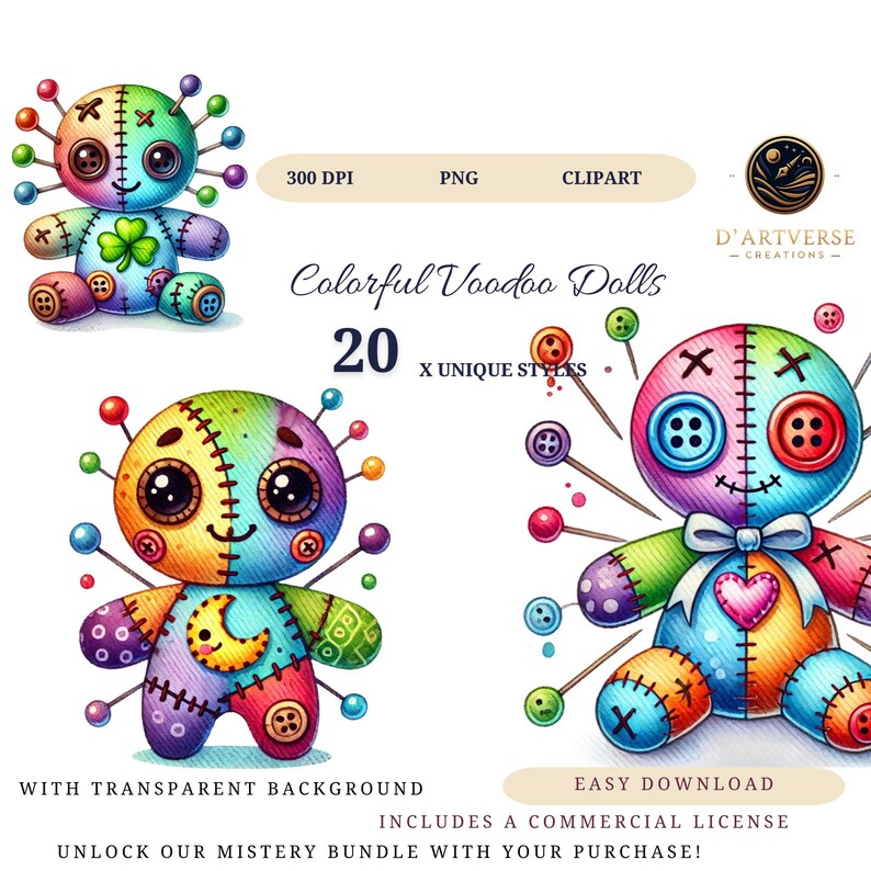 Watercolor Voodoo Doll Clipart Colorful Voodoo Doll PNG Set Halloween ...