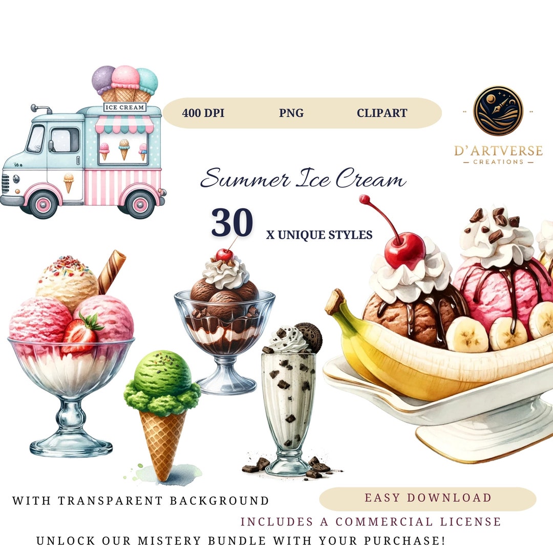Summer Ice Cream Clipart Watercolor Ice Cream Truck PNG Ice Cream ...