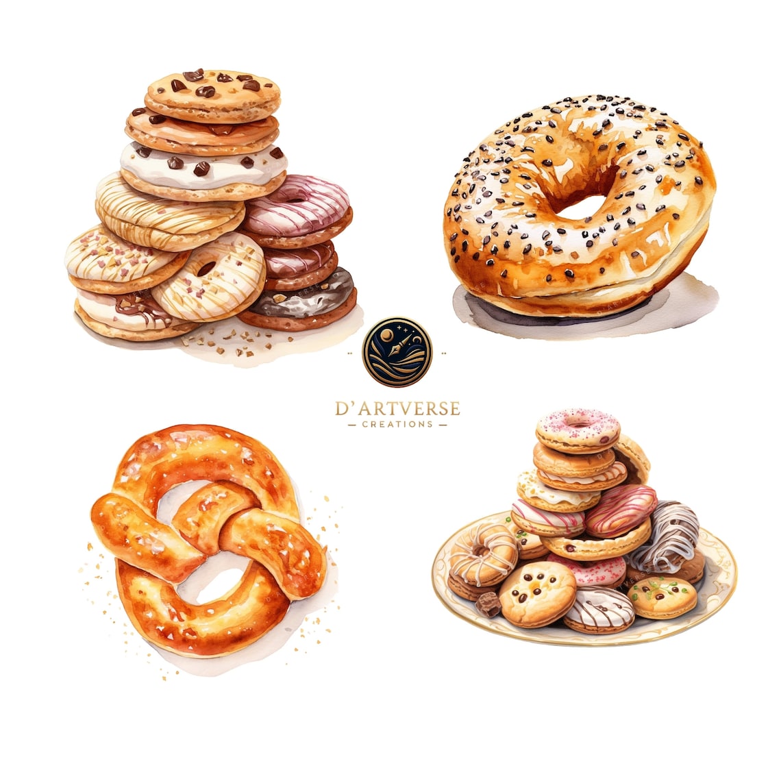 Watercolor Bakery Clipart Bread Croissant French Baguette Png Breakfast ...