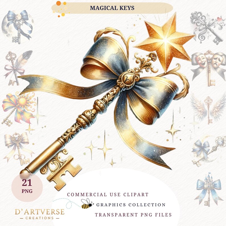 Fantasy Key Clipart Whimsical Watercolor Magic Keys PNG Invitation ...