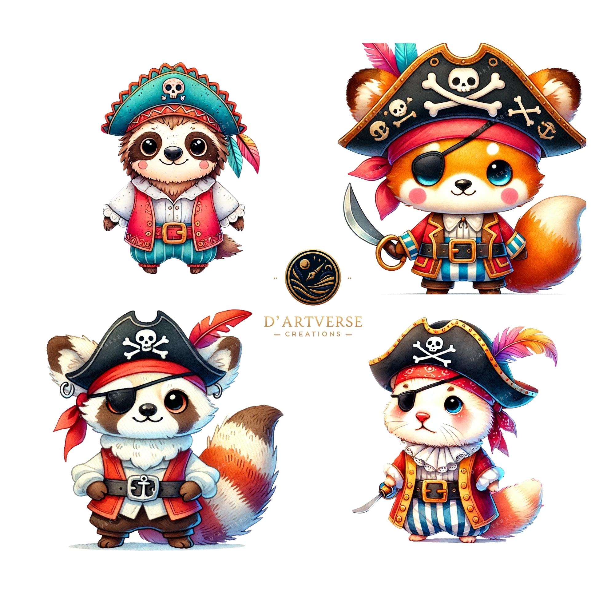 Watercolor Pirate Animal Clipart Bundle Cute Animal Pirate Graphics ...