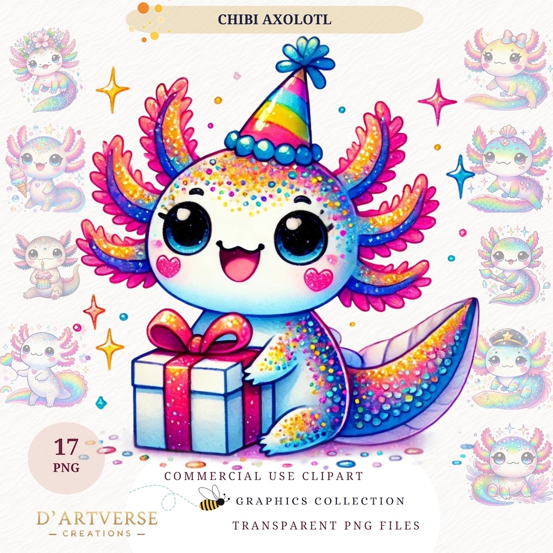 Chibi Axolotl Clipart Watercolor Printable Png Sea Animal Graphics ...