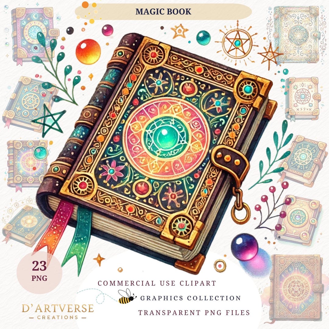 Magical Spell Book Clipart Bundle Fantasy Grimoire PNG Witchcraft ...
