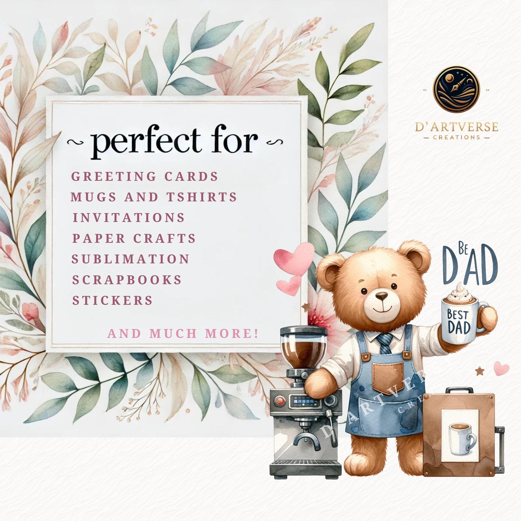 Father’s Day Teddy Bear Clipart Bundle Watercolor Cute Dad Mug PNG ...