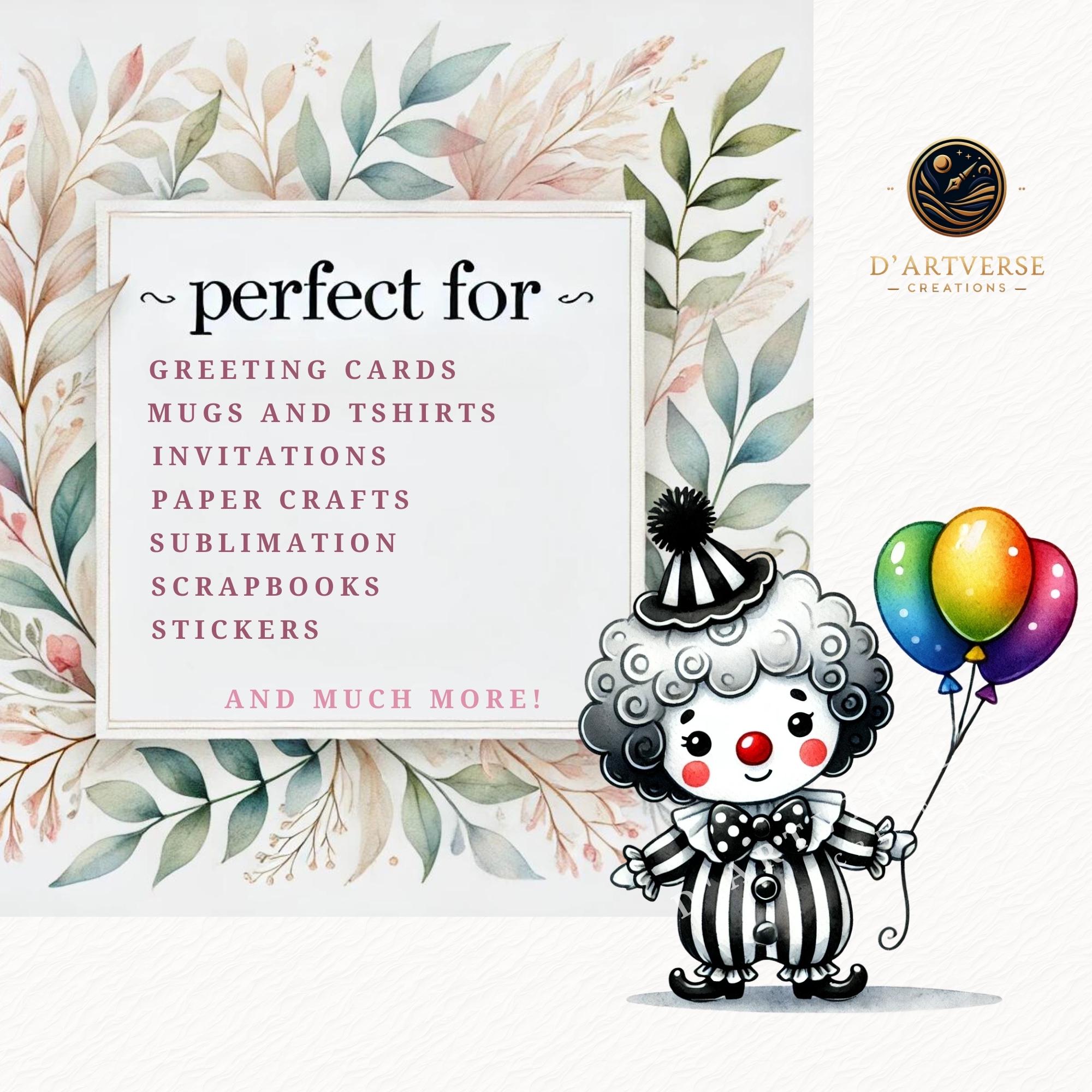 Watercolor Clown Clipart Bundle Circus Party Balloons PNG Funny ...