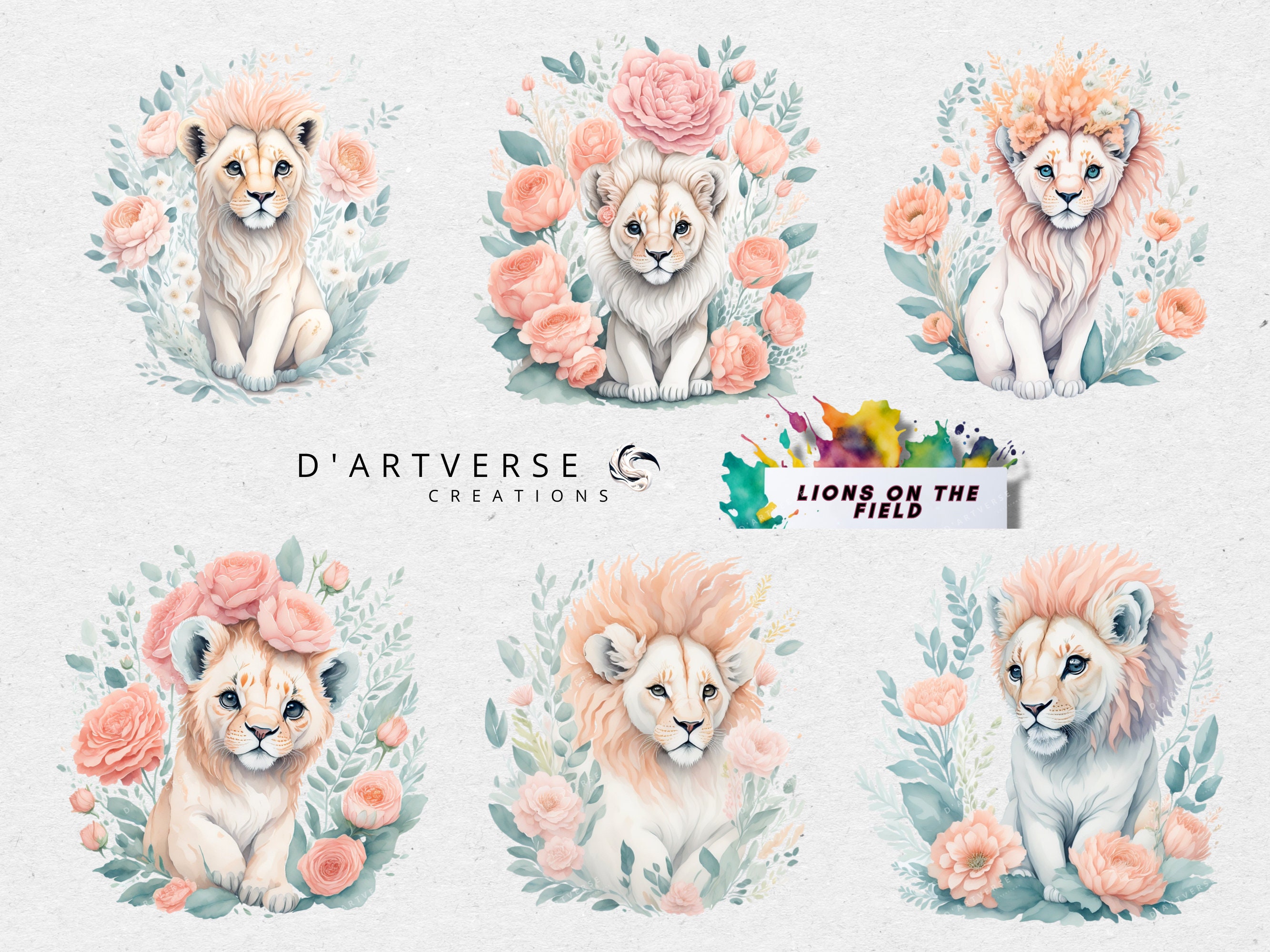 Watercolor Lion Clipart Cute Lion Animal Clip Art Safari - Etsy