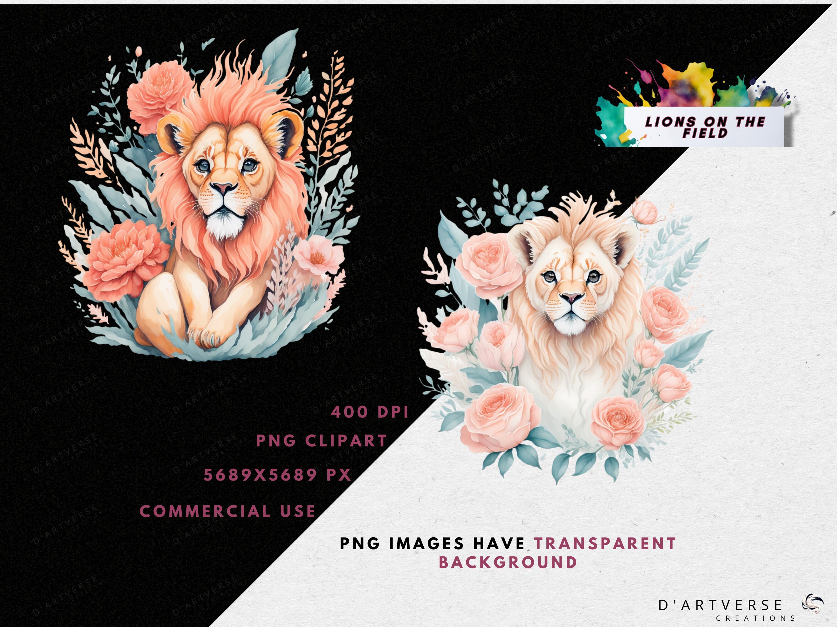Watercolor Lion Clipart Cute Lion Animal Clip Art Safari - Etsy