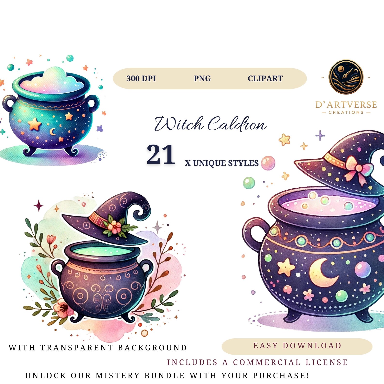 Witch Clipart Watercolor Witch Pot Graphics Magical Potion PNG ...