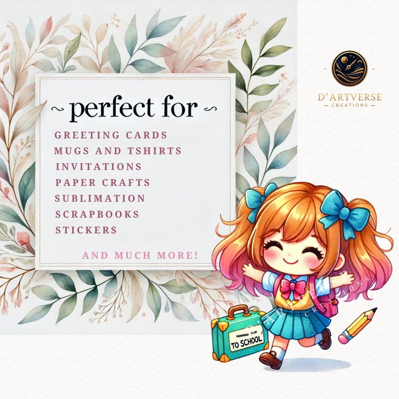 Watercolor Back to School Clipart Bundle Cute Cartoon Kids PNG School ...
