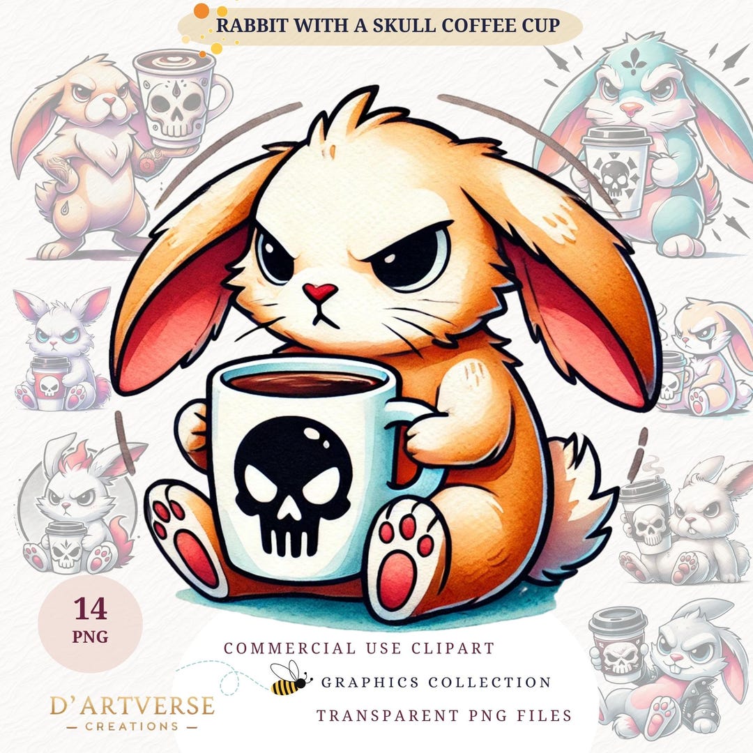 Funny Angry Bunny Clipart Set Dark Coffee Rabbit PNG Cute Animal ...
