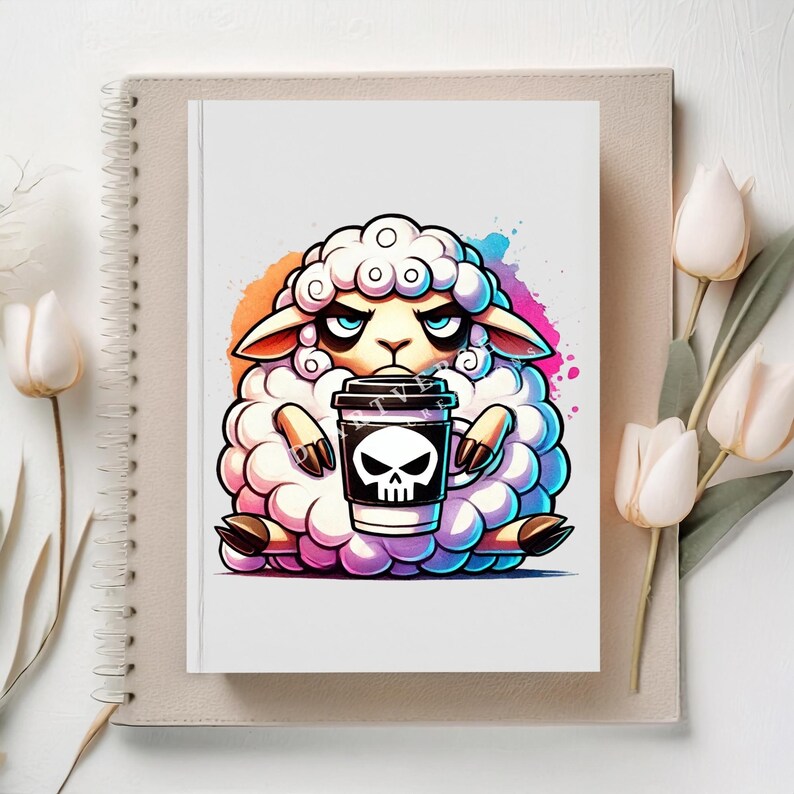 Watercolor Grumpy Sheep Clipart Gothic Coffee Animal PNG Dark Academia ...