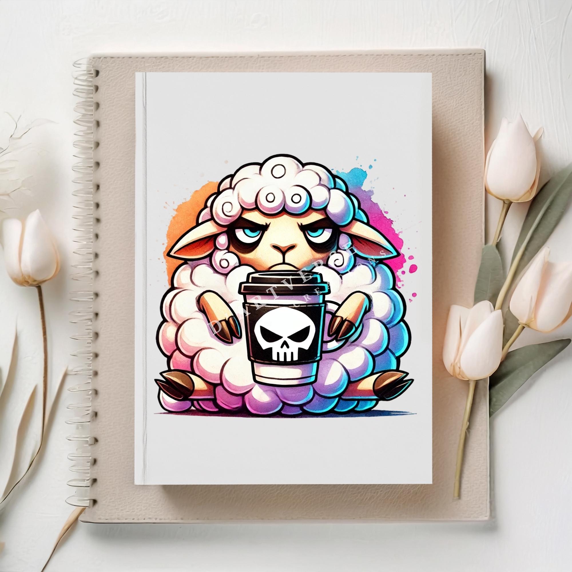 Watercolor Grumpy Sheep Clipart Gothic Coffee Animal PNG Dark Academia ...