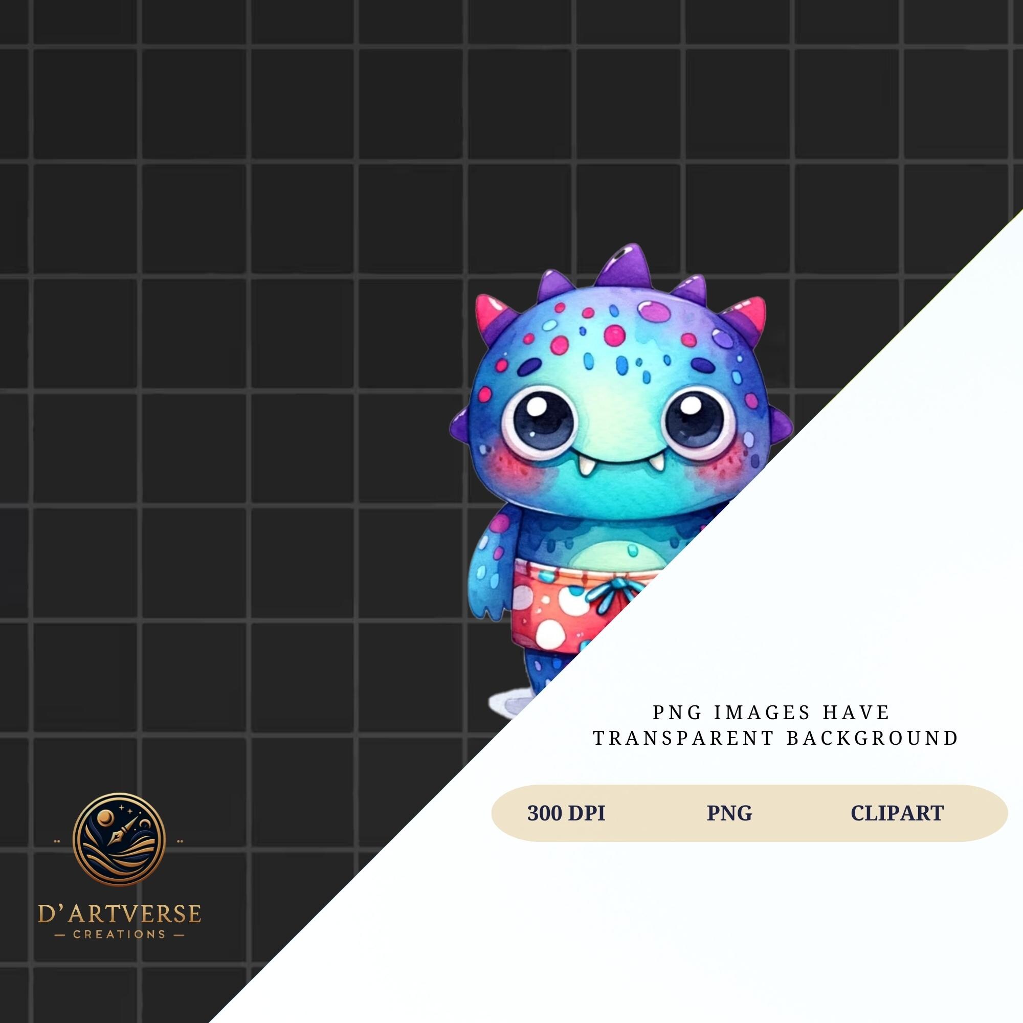 Cute Swimming Monster Clipart Bundle Watercolor Summer PNG Digital ...