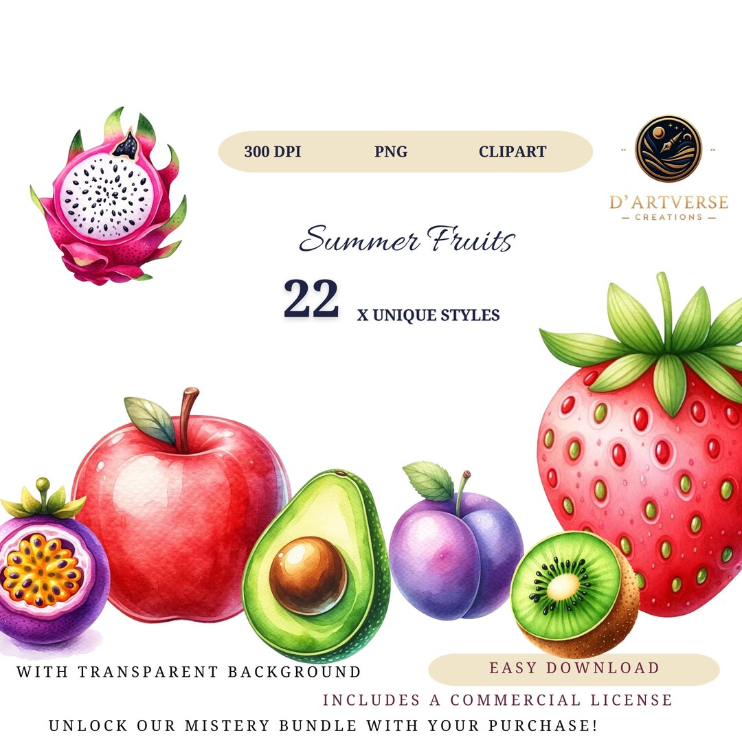 Watercolor Summer Fruits Clipart Tropical Exotic Food Designs PNG ...