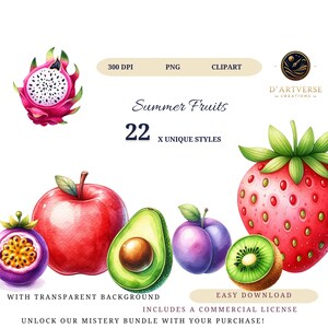 Watercolor Summer Fruits Clipart Tropical Exotic Food Designs PNG ...