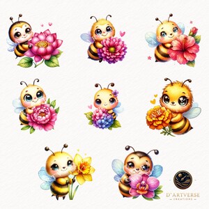 Watercolor Cute Bee Clipart Bundle Floral PNG Nursery Decor Digital ...