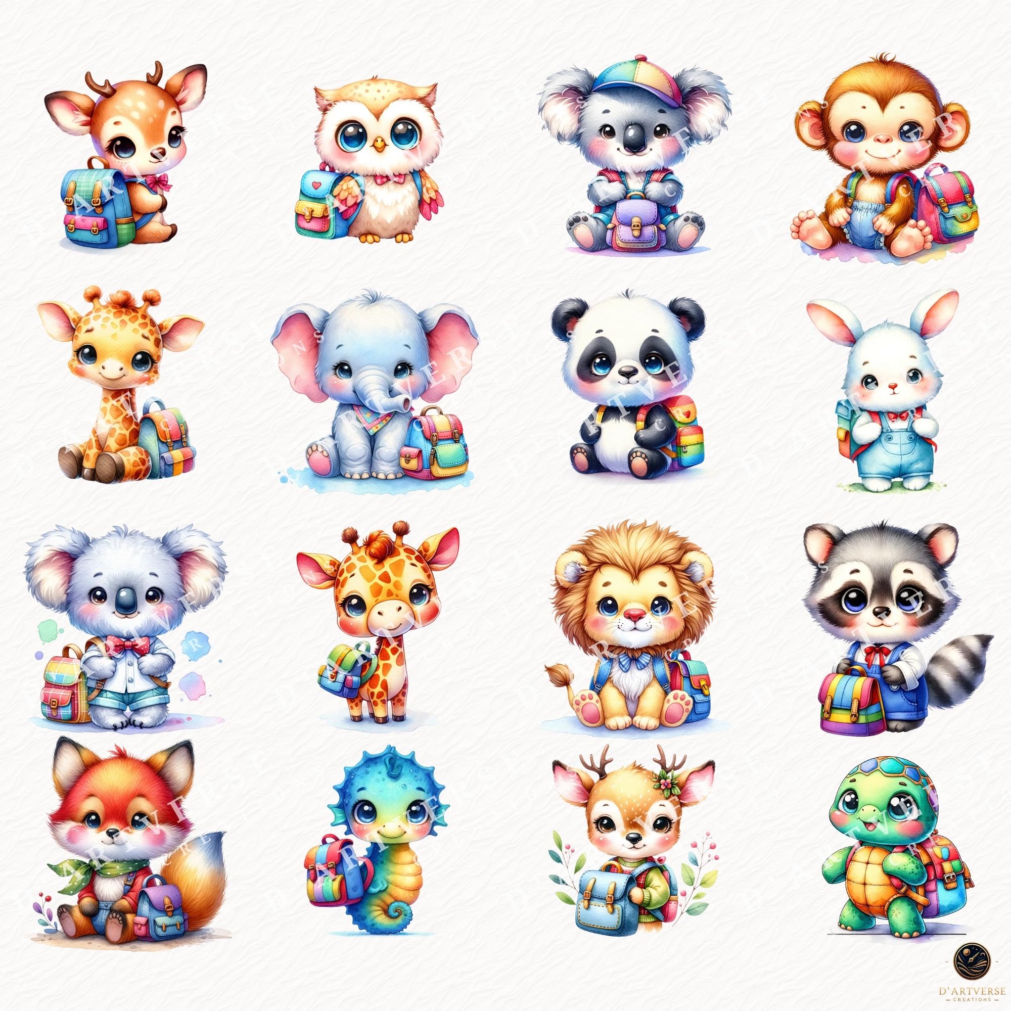 Watercolor School Animals Clipart Cute Animal Graphics Back to School ...
