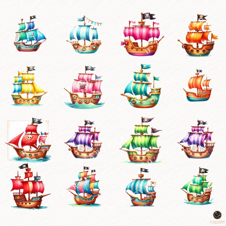 Watercolor Pirate Ships Clipart Bundle Digital Pirate Ship Graphics ...