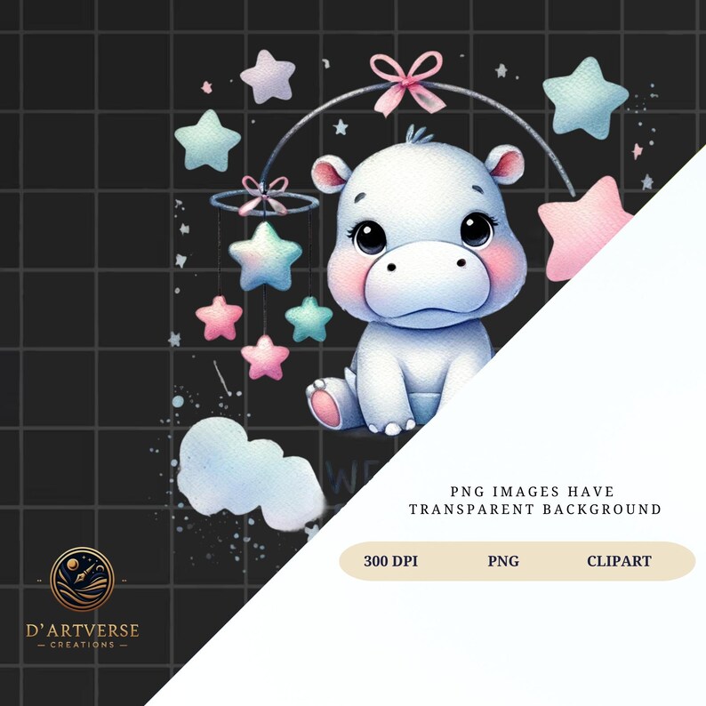 Watercolor Baby Hippo Clipart Bundle Cute Pastel Nursery Animal PNG ...