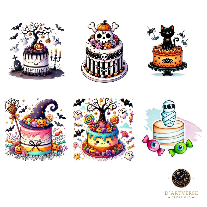 Watercolor Halloween Cake Clipart Spooky Cute Ghosts PNG Halloween ...