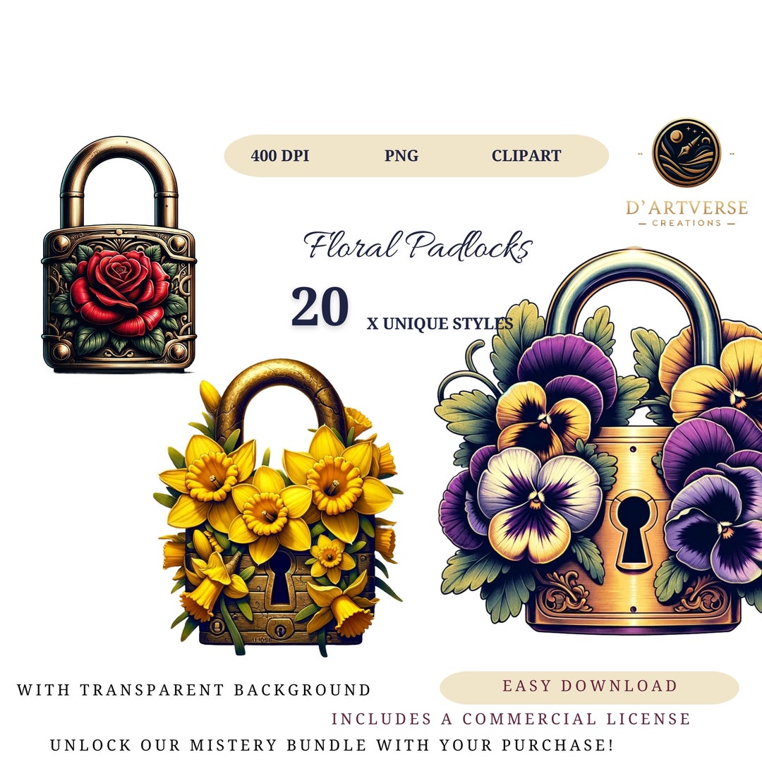 Floral Clipart Flower Graphics Love Lock Png Floral Padlock Card Design ...