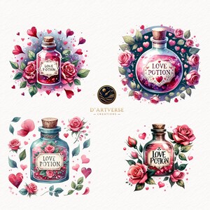 Watercolor Love Potion Clipart Bundle Roses PNG Valentines Day Wedding ...