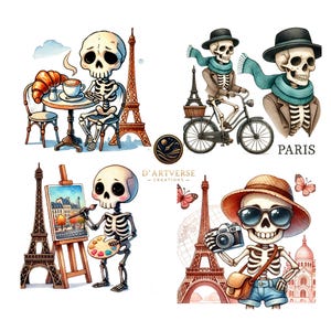 Skeleton Clipart Paris Bundle Watercolor Parisian Skeletons Ballerina ...