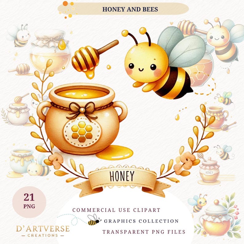 Watercolor Honey Bee Clipart Bundle Cute Bumblebee Graphics Spring ...