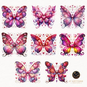 Valentine Heart Butterfly Clipart Watercolor Romantic Graphic ...