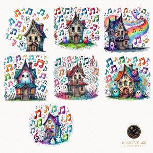 Watercolor Halloween Clipart Bundle Haunted House Musical Ghost PNG ...