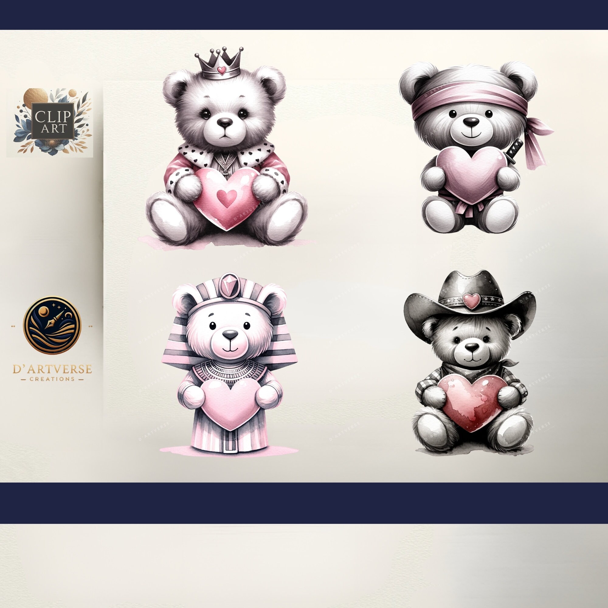 Watercolor Teddy Bear Clipart Bundle Pink Clipart Cute Bear Nursery ...