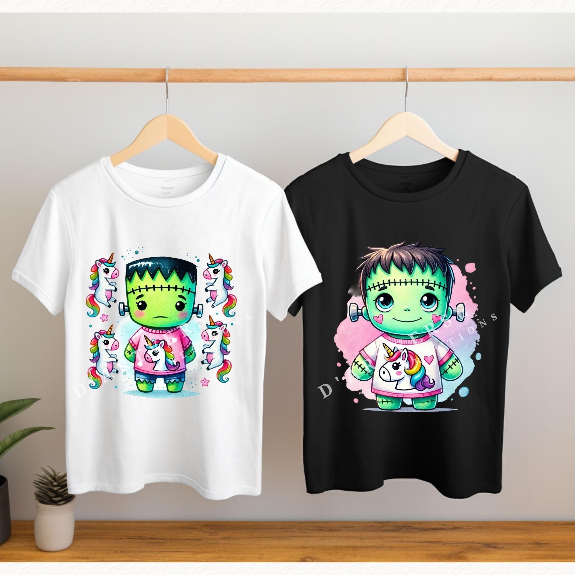 Frankenstein Halloween Clipart Cute Monster With Unicorn Shirt PNG ...