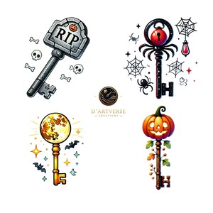 Watercolor Halloween Keys Clipart Spooky Key Graphics Cute Ghost Key ...