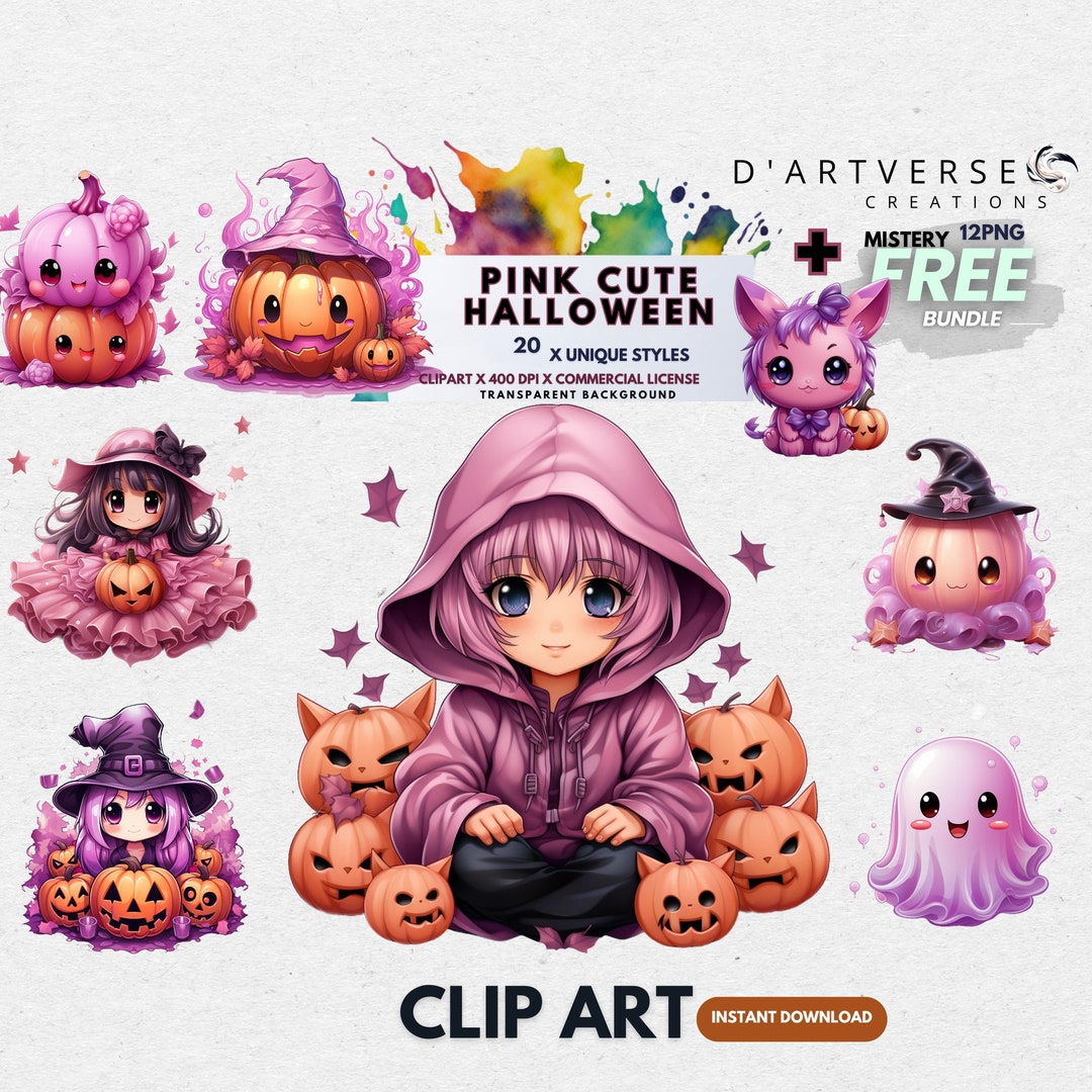 Halloween Pink Clipart Cute Halloweening Kids Fall Art Print - Etsy